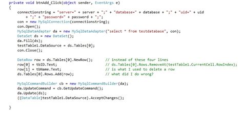 c how do i delete a row in my database using this method stack
