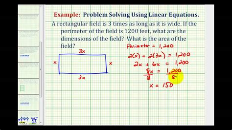 ex find the dimensions and area of a field given the