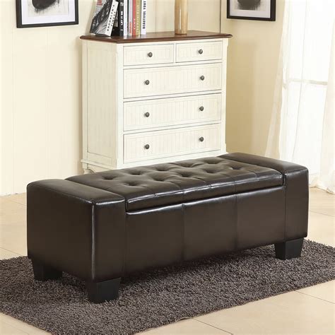 Belleze 50 Inch Storage Ottoman Bench Upholstered Tufted Faux Leather