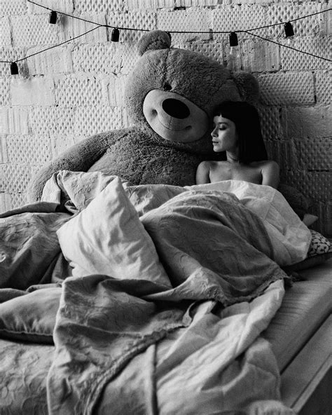 Wallpaper Women Model In Bed Monochrome Teddy Bears 1200x1500