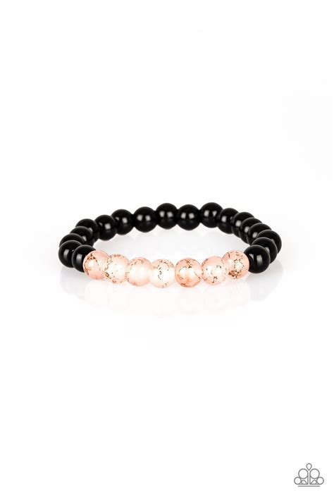 Paparazzi Cool And Content Pink Bracelet Black Beads Paparazzi