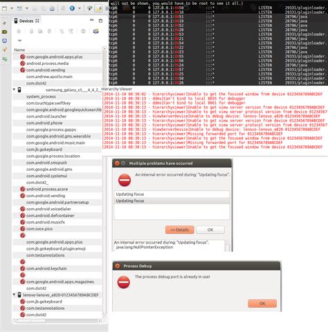 java debug port issues an internal error occurred during updating