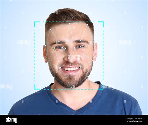 Facial Recognition System Young Man With Scanner Frame And Digital