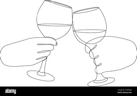 Continuous One Line Drawing Of Hands Cheering With Glasses Of Wine