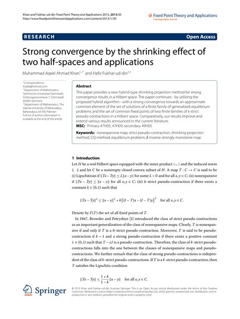 Pdf Strong Convergence By The Shrinking Effect Of Two Half Spaces And