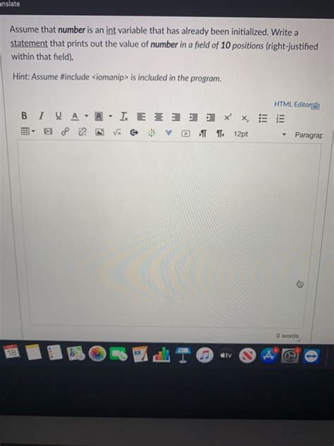 anslate assume that number is an int variable that has already been
