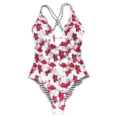 Womens Flamingo Printing High Waited Cross One Piece Swimsuit