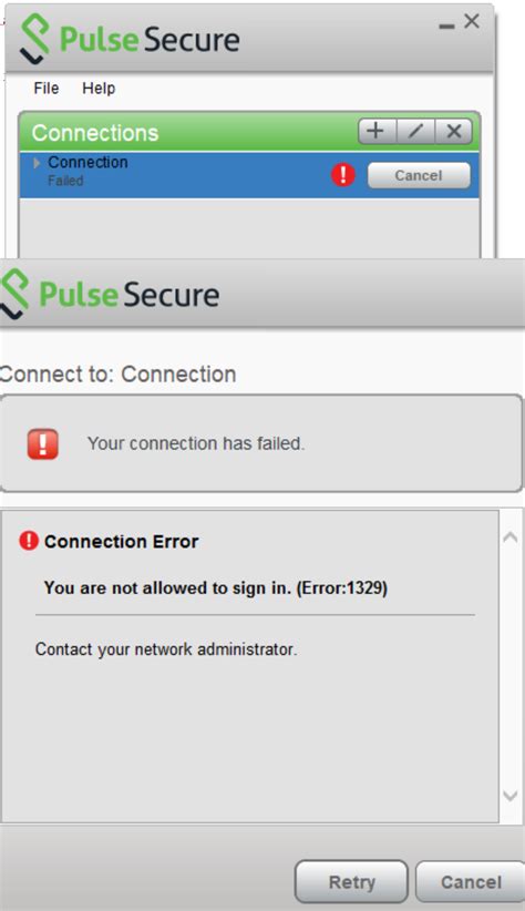 solved error 1329 you are not allowed to sign in pulse secure