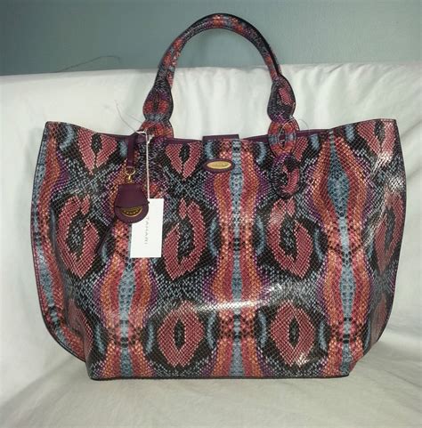 tahari leather multi color python embossed tote bag nwt