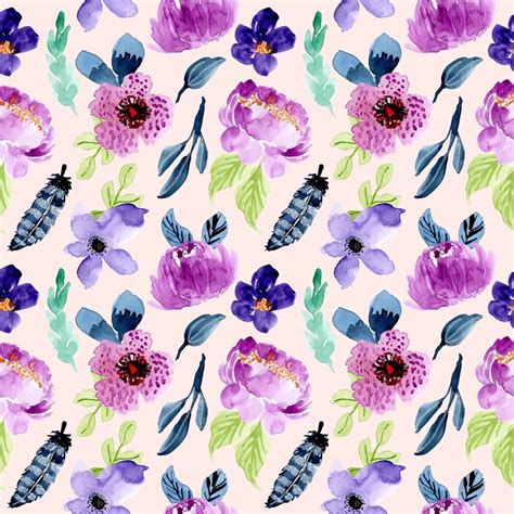 Premium Vector Purple Floral Watercolor Seamless Pattern