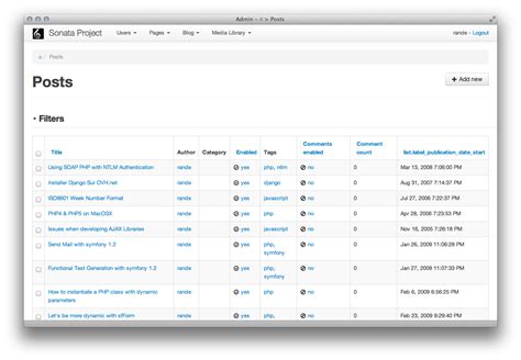 php symfony2 show sonataadminbundle listaction on main dashboard s
