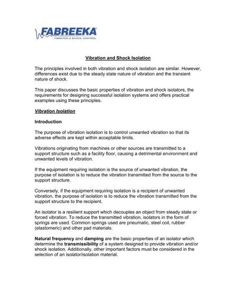 Vibration And Shock Isolation The Principles Involved In Fabreeka