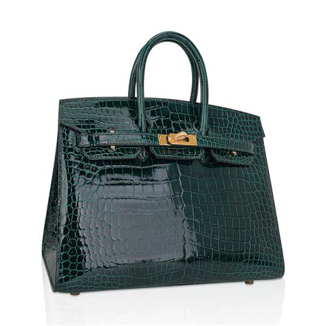 Hermes Birkin Sellier 25 Vert Fonce Porosus Crocodile Emerald Toned Bag