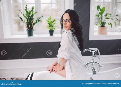 Woman In Bathroom Beautiful Girl On Bathtub In Underwear Sex Woman