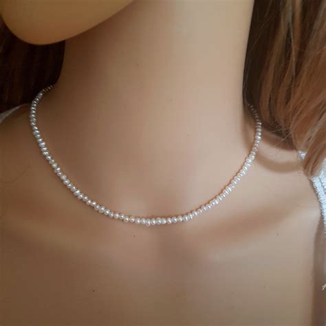 Tiny Freshwater Seed Pearl Necklace Choker Sterling Silver Or Gold Fill