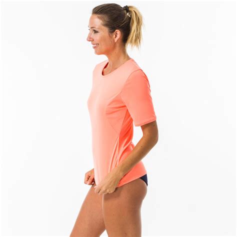 Water Tee Shirt Anti Uv Surf Manches Courtes Femme Corail Fluo Olaian