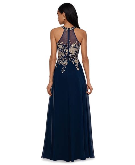 Betsy And Adam Womens Embellished Chiffon Illusion Gown Macys
