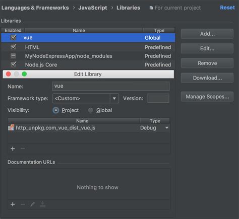 configure javascript libraries webstorm