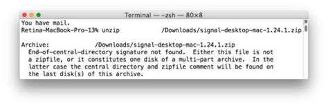 how to fix unzip error “end of central directory signature not found”