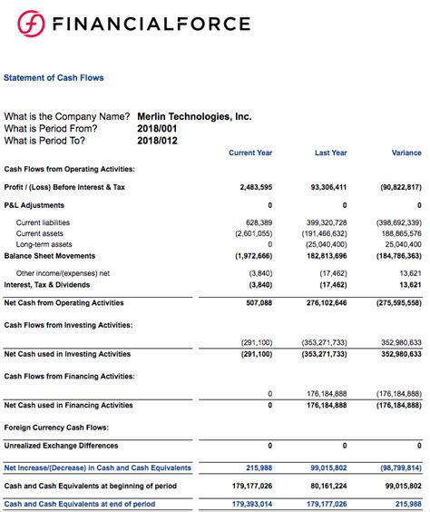 S2s Statement Of Cash Flows