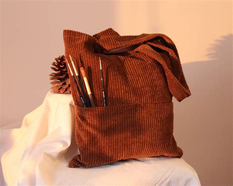 Handmade Corduroy Tote Bag With External And Internal Pockets Etsy