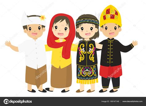 Indonesia Traditional Dress Vector Collection Stock Vector Illustration