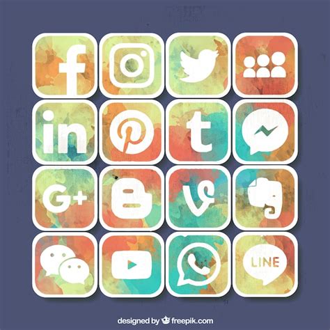Free Vector Set Of Social Media Watercolor Icons