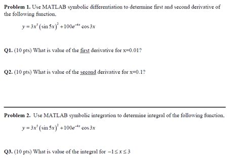 solved problem 1 use matlab symbolic differentiation to