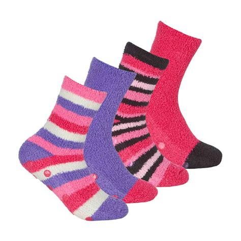 4 Pairs Womens Bed Socks With Grips Sock Snob Thermal Anti Slip