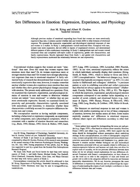 Pdf Sex Differences In Emotion Expression Experience And Physiology
