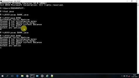 bank transaction program in java using javac and command prompt youtube