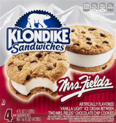 Klondike Sandwiches Mrs Fields Chocolate Chip Cookie Ice Cream