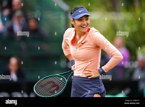 Emma Raducanu Reacts To A Line Call In Her Match Against Daria Snigur