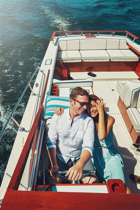 Couple Yacht And Sea For Vacation Happy And Outdoor With Hug Above