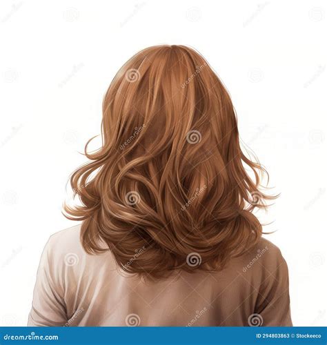 Photorealistic Portrait Of Red Haired Woman With Wavy Hair Stock
