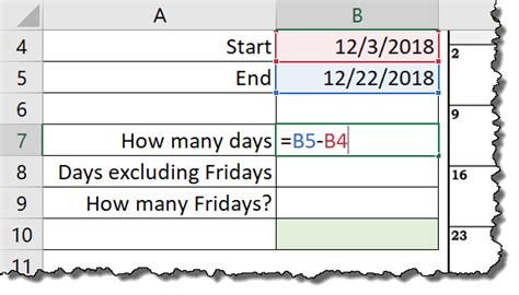 count day of week between dates in excel how many fridays