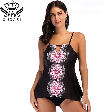 2018 Tankini Tie Plus Size Swimwear Women Two Piece Swimsuit Print Push