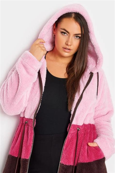 Yours Plus Size Pink Longline Fleece Zip Hoodie Yours Clothing