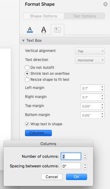 create columns of text in a text box or shape in powerpoint office