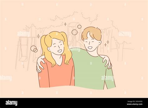 Embrasser Concept De Bonheur Personnages De Dessin Animé Jeune Garçon