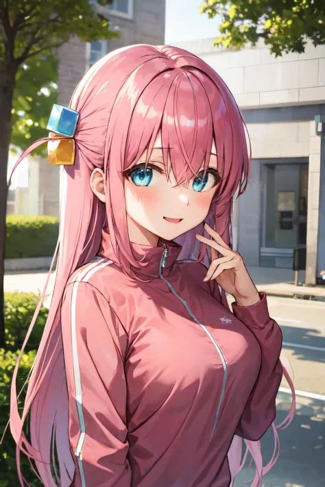 Anime Girl With Pink Hair And Blue Eyes Posing For A Picture（gotoh
