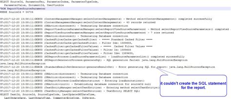 sql generation failed java lang nullpointerexception