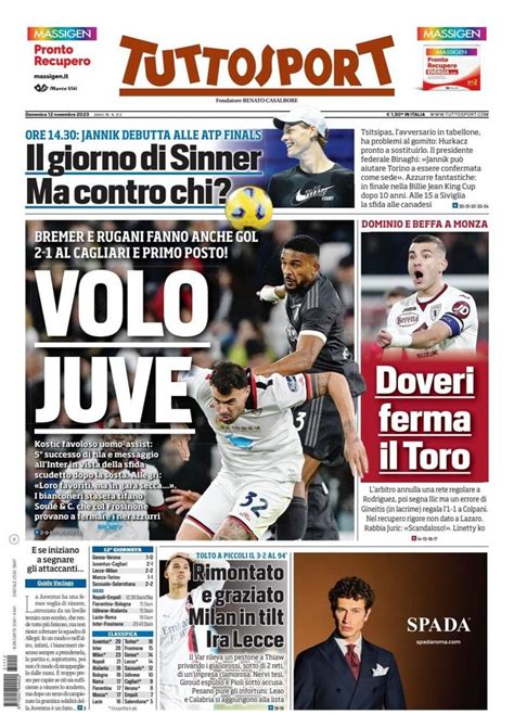 Prima Pagina Tuttosport “volo Juventus” Pianeta Milan