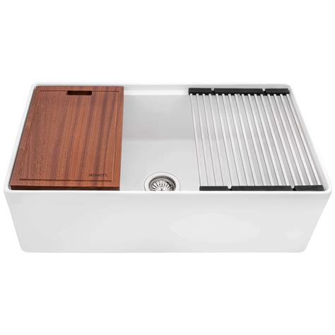 Ruvati 33 Inch Fireclay Workstation White Farmhouse Kitchen Sink Apron