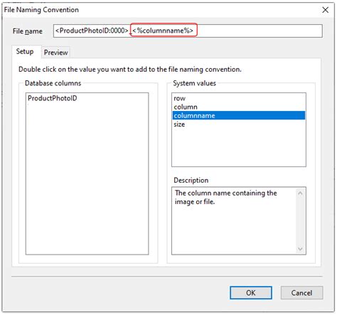 using the column name in your file naming convention in