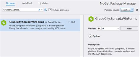 adding nuget package in spread windows forms spread windows forms 14 0