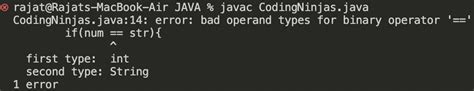 java error “bad operand types for binary operator coding ninjas