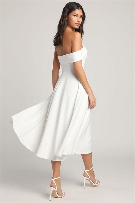 White Midi Dress Off The Shoulder Dress A Line Dress Lulus