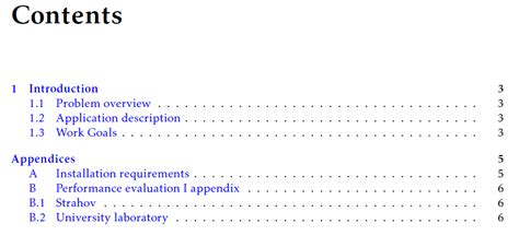 table of contents appendices sections at subsection level in toc