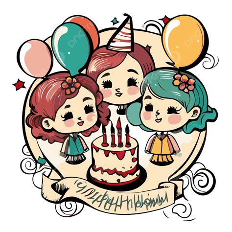 امنيات عيد الميلاد المتجه ملصقات كرتون بنات على كعكة عيد ميلاد ملصق